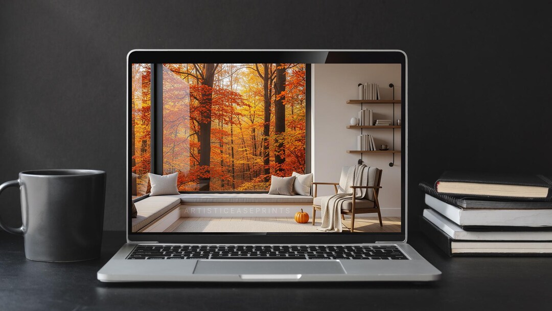 Autumn Forest Zoom Background, Cozy Fall Virtual Backdrop With Window ...