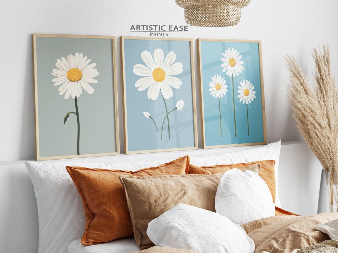 Daisy Print Set of 3, Flower Art Print, Floral Boho Wall Decor, Daisies ...