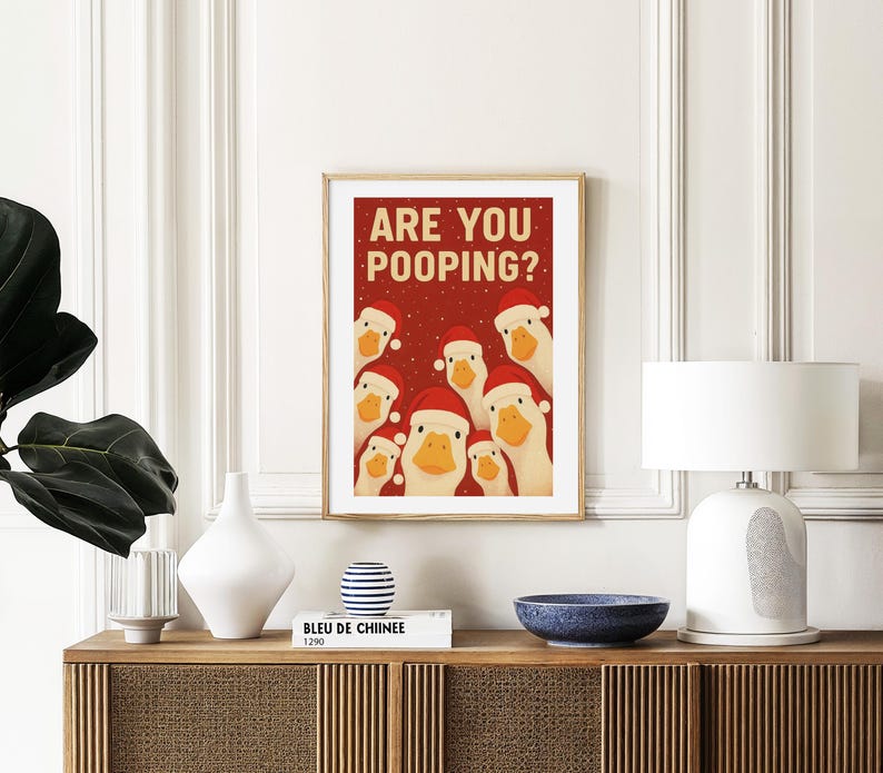Funny Christmas Duck Bathroom Sign, Are You Pooping Print, Holiday ...