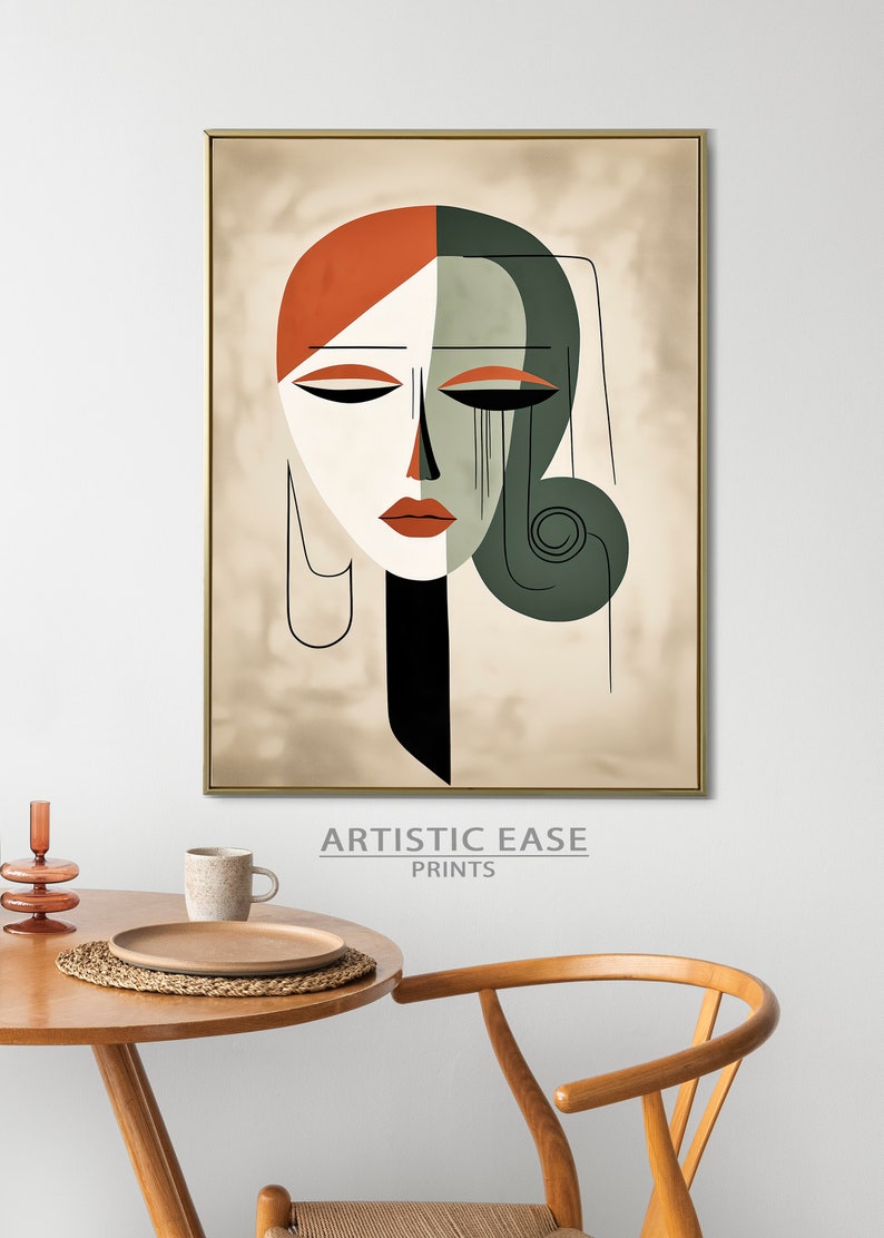Abstract Woman Face Print, Female Face Art, Boho Woman Drawing, Neutral ...