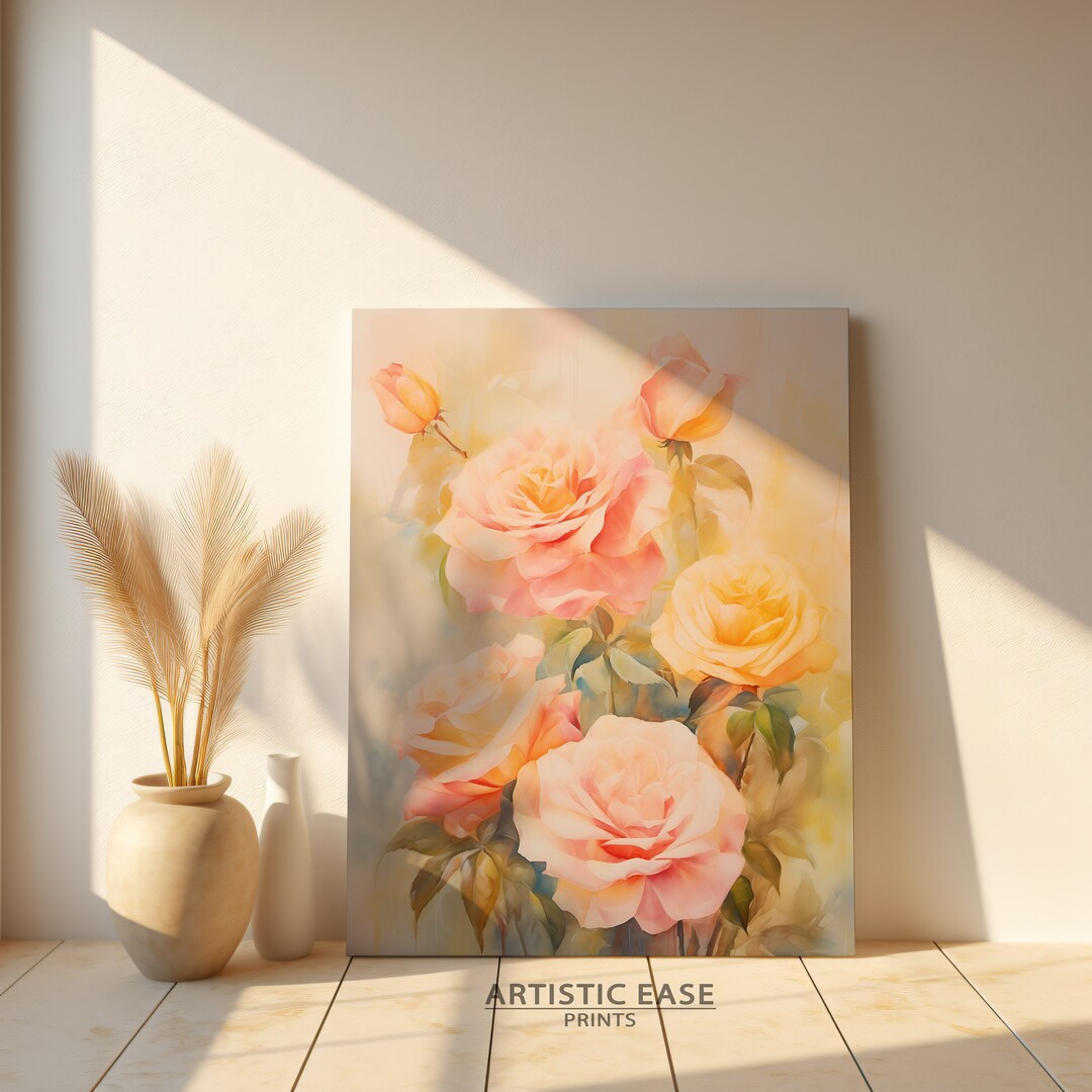 Printable Roses Wall Decor, Flower Wall Art, Antique Flower Print, Pink ...