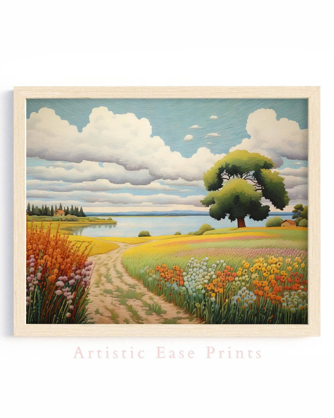 Wildflower Field Landscape Painting, Landscape Art Work, Rustic Art ...