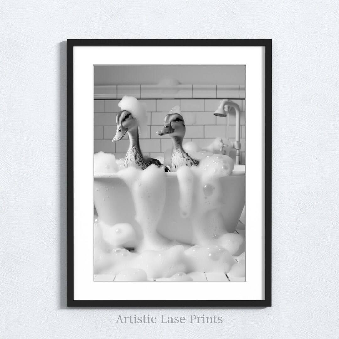 Funny Duck Bathtime Art Print: Bathroom Animal Decor (digital Download ...