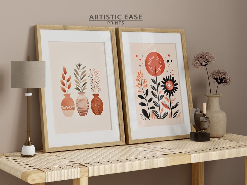 Aesthetic Bohemian Abstract Print Set, Floral Modern Art Set of 2 ...