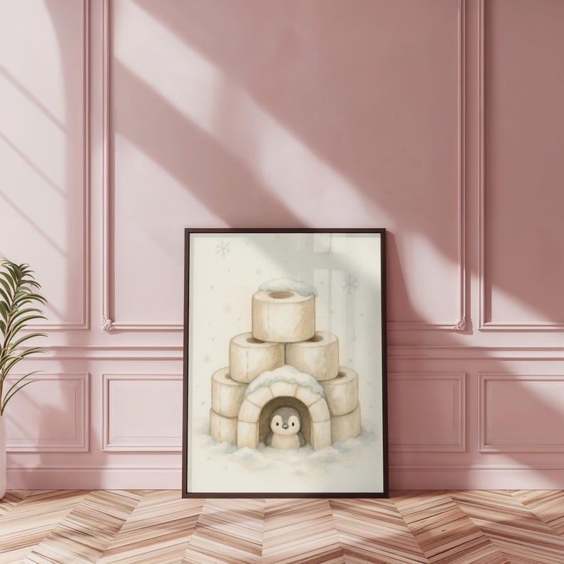 Funny Penguin Toilet Paper Igloo Wall Art, Winter Bathroom Decor, Cute ...