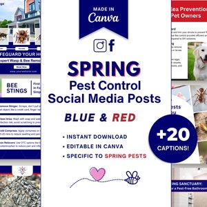 Spring Pest Control Social Media Templates Pack Pest Control Blue & Red ...