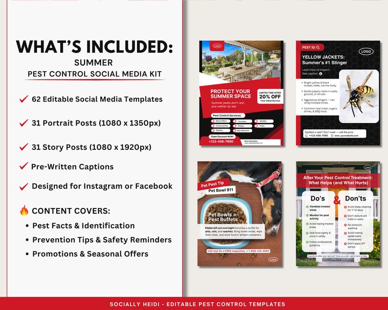 Summer Pest Control Social Media Posts, Instagram Facebook, Edit in ...