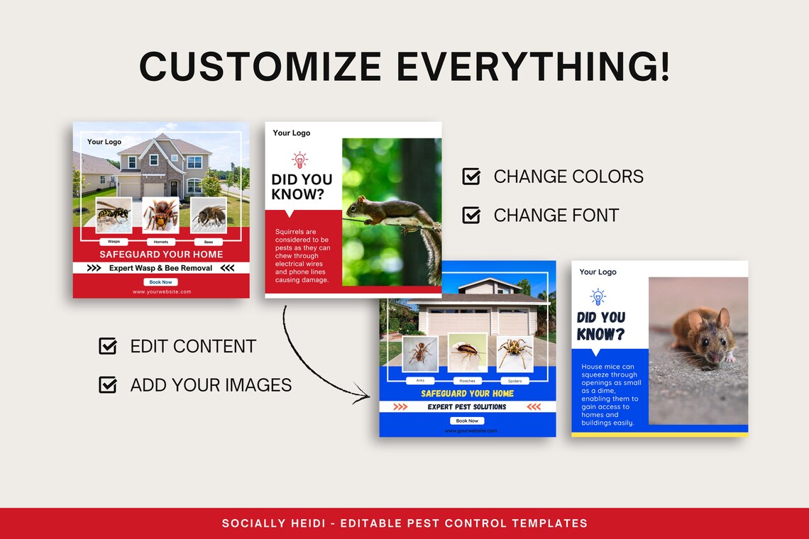 Spring Pest Control Social Media Posts for Instagram and Facebook Red ...