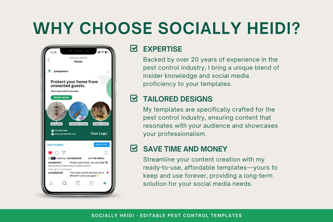 Pest Control Social Media Posts for Instagram and Facebook Green Made ...