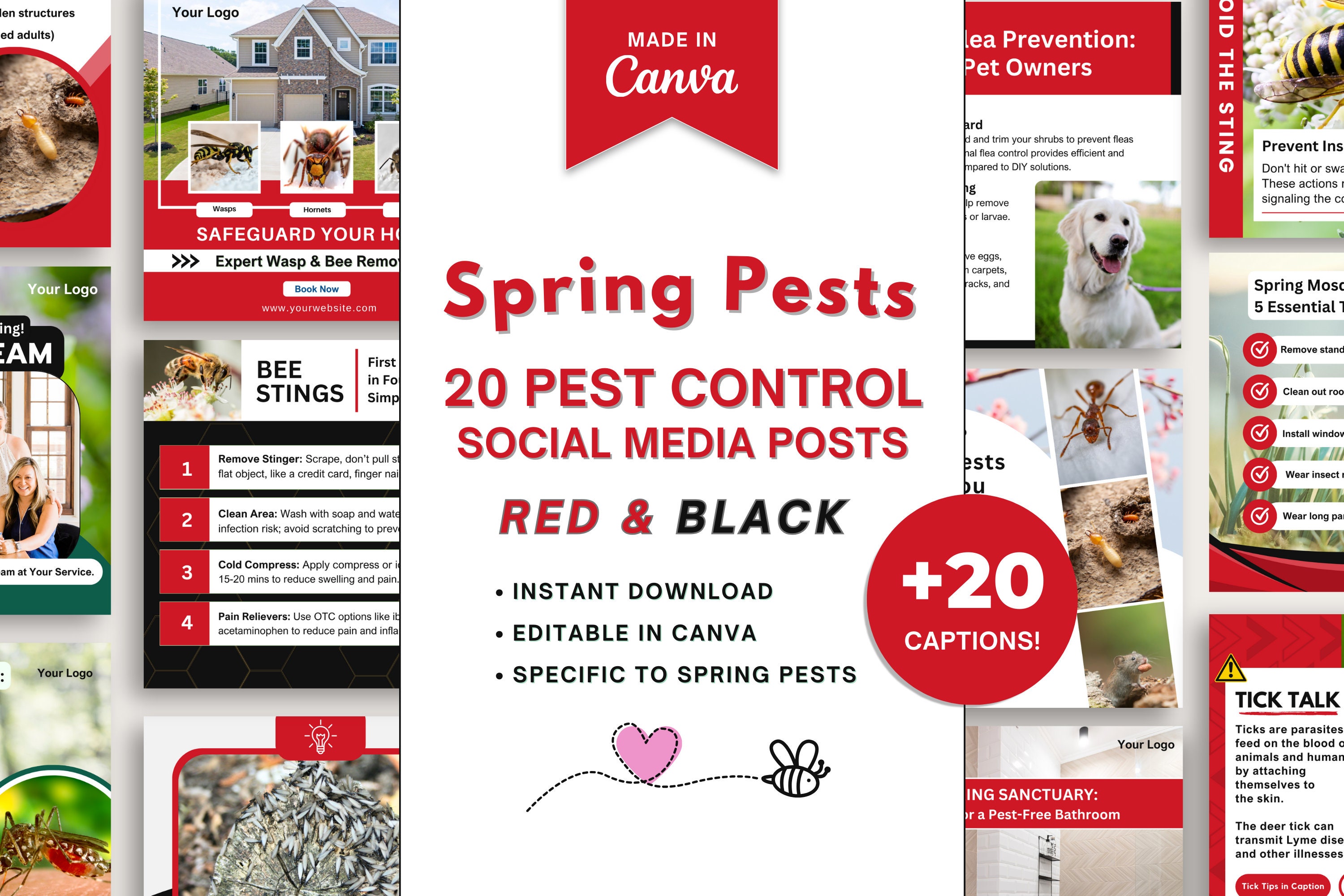Spring Pest Control Social Media Posts for Instagram and Facebook Red ...