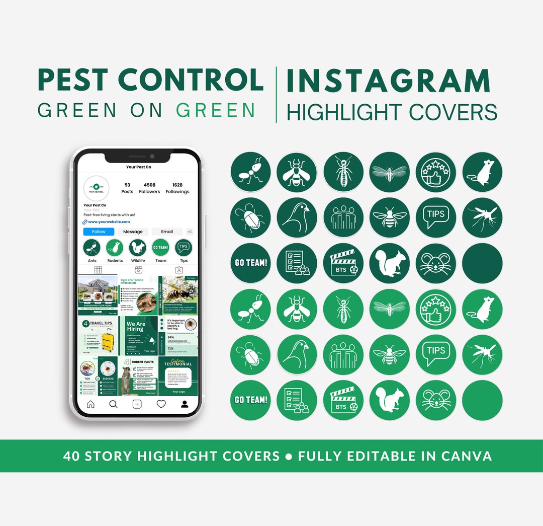 Pest Control Instagram Highlight Covers: Green Icons (canva Editable ...