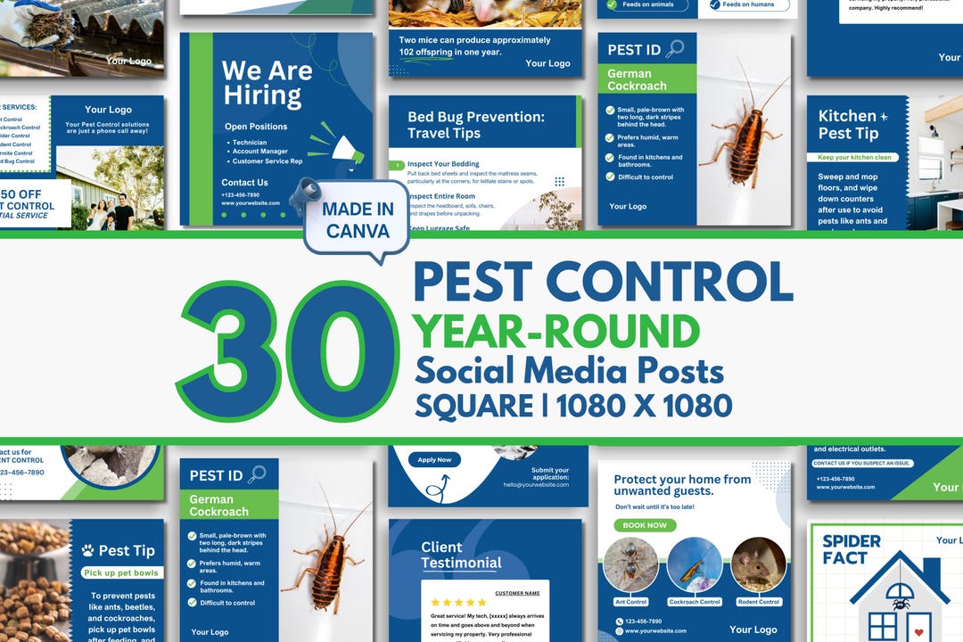 30 Pest Control Year-round Social Media Posts, Canva Templates for Pest ...