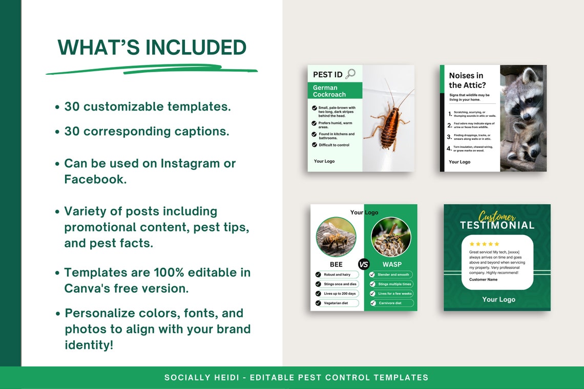 Pest Control Social Media Posts for Instagram and Facebook Green Made ...