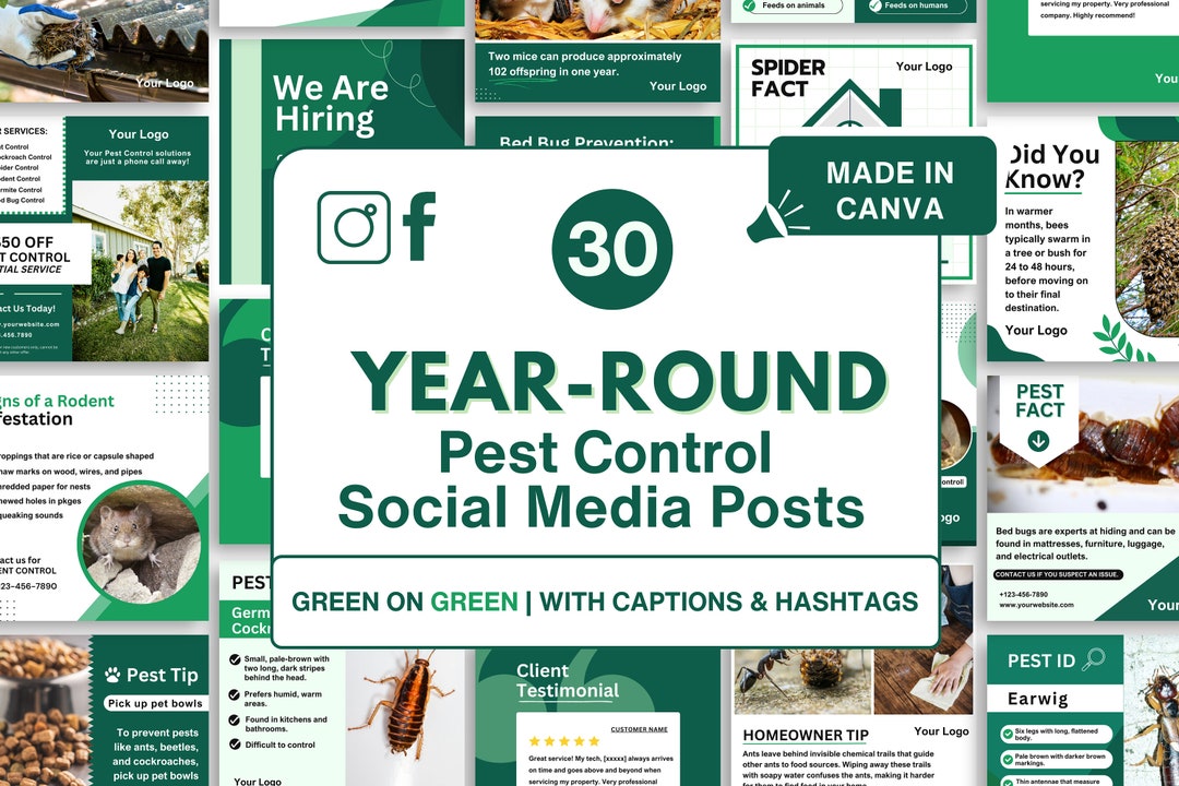 Pest Control Social Media Posts for Instagram and Facebook Green Made ...