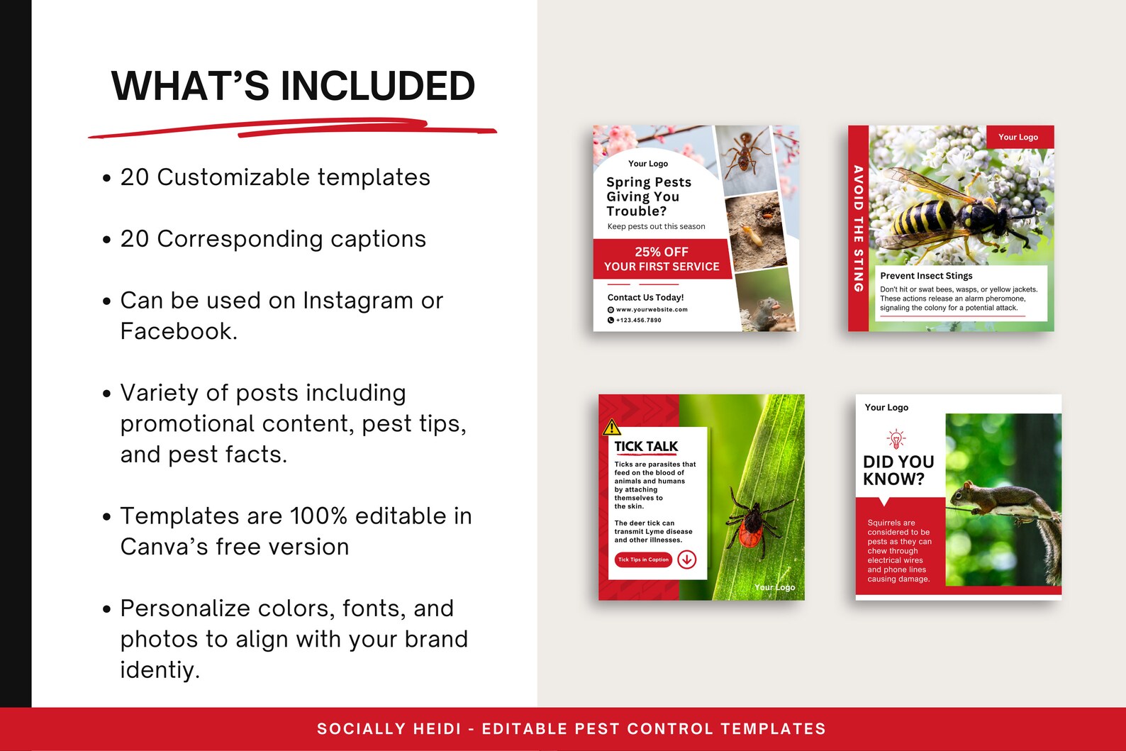 Spring Pest Control Social Media Posts for Instagram and Facebook Red ...