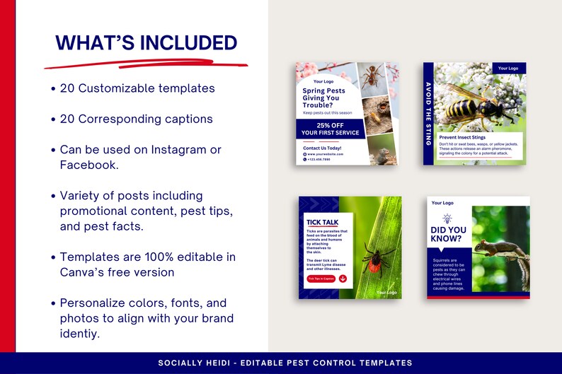 Spring Pest Control Social Media Templates Pack Pest Control Blue & Red ...