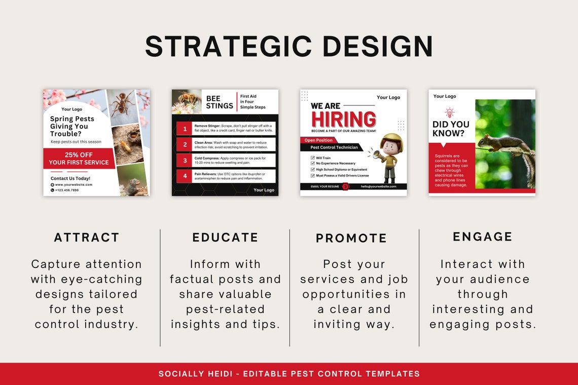 Spring Pest Control Social Media Posts for Instagram and Facebook Red ...