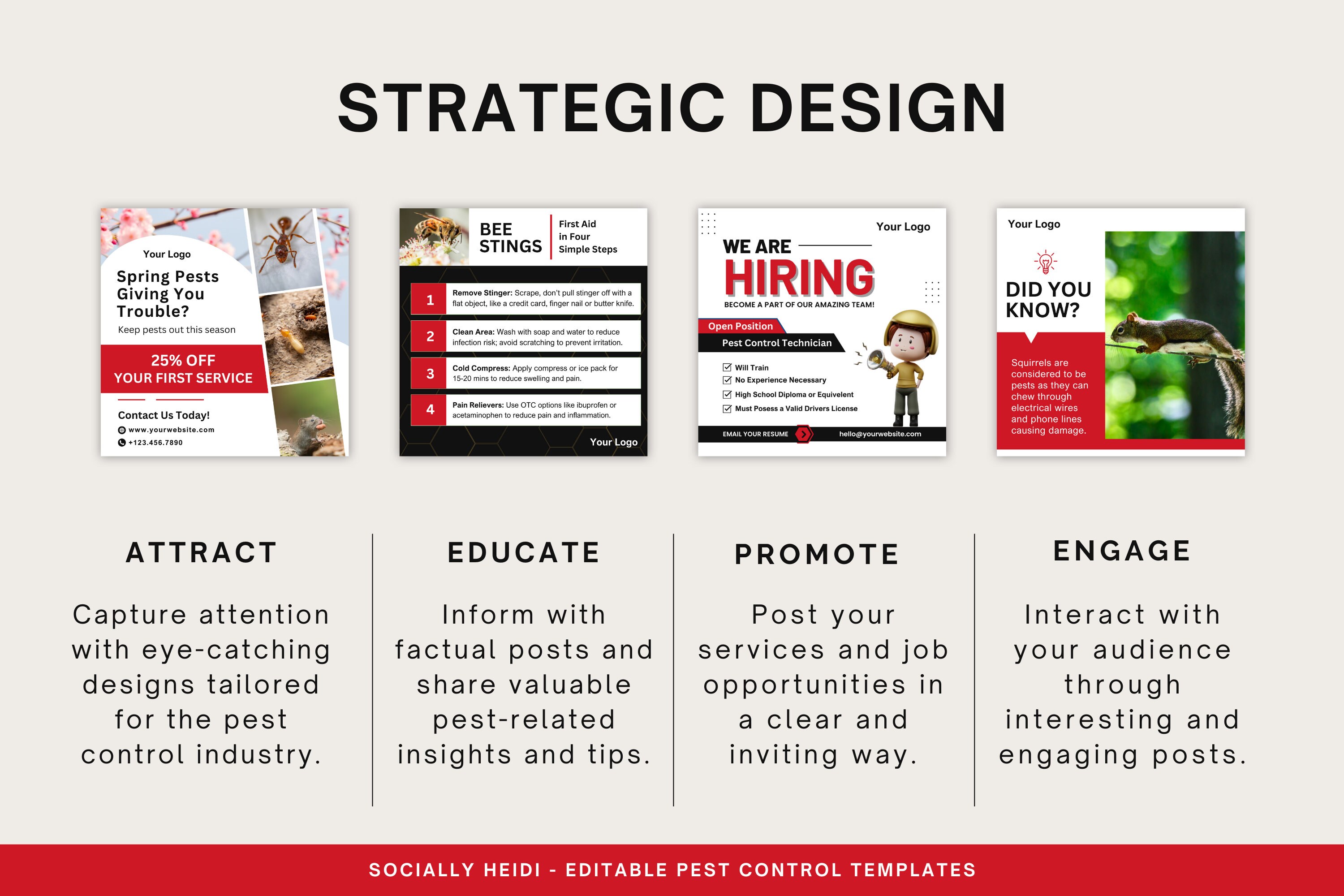 Spring Pest Control Social Media Posts for Instagram and Facebook Red ...