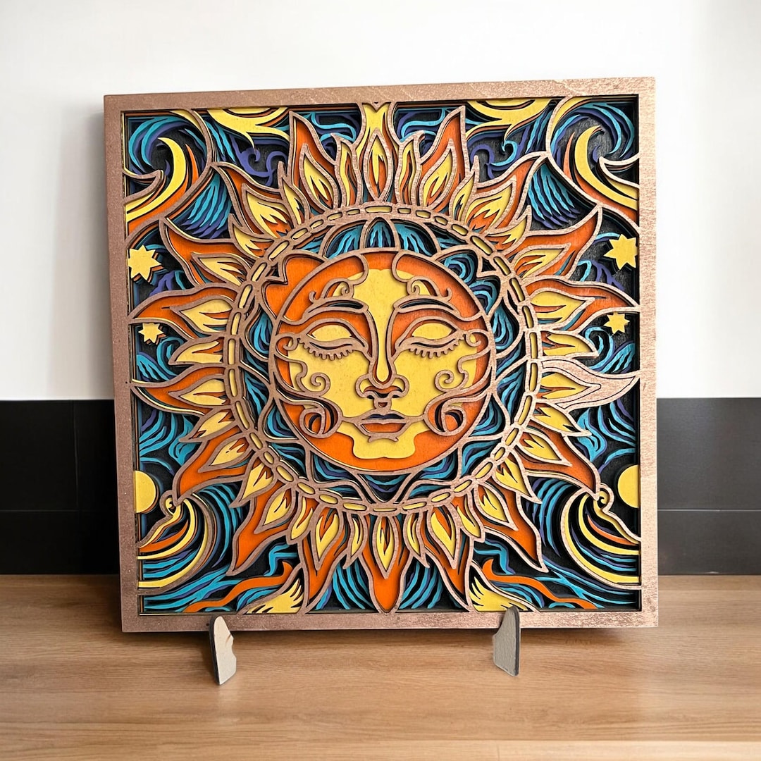 Sun Wall Hanging, Sun Art, Wall Art, 3D Mandala Wood, Sun Multilayer ...