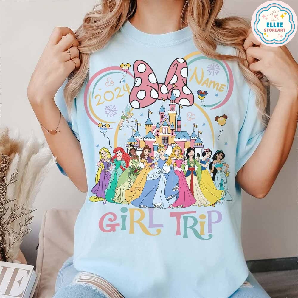 Personalized Disney Princess Girl Trip 2024 Shirt, Minnie Ears Disney ...