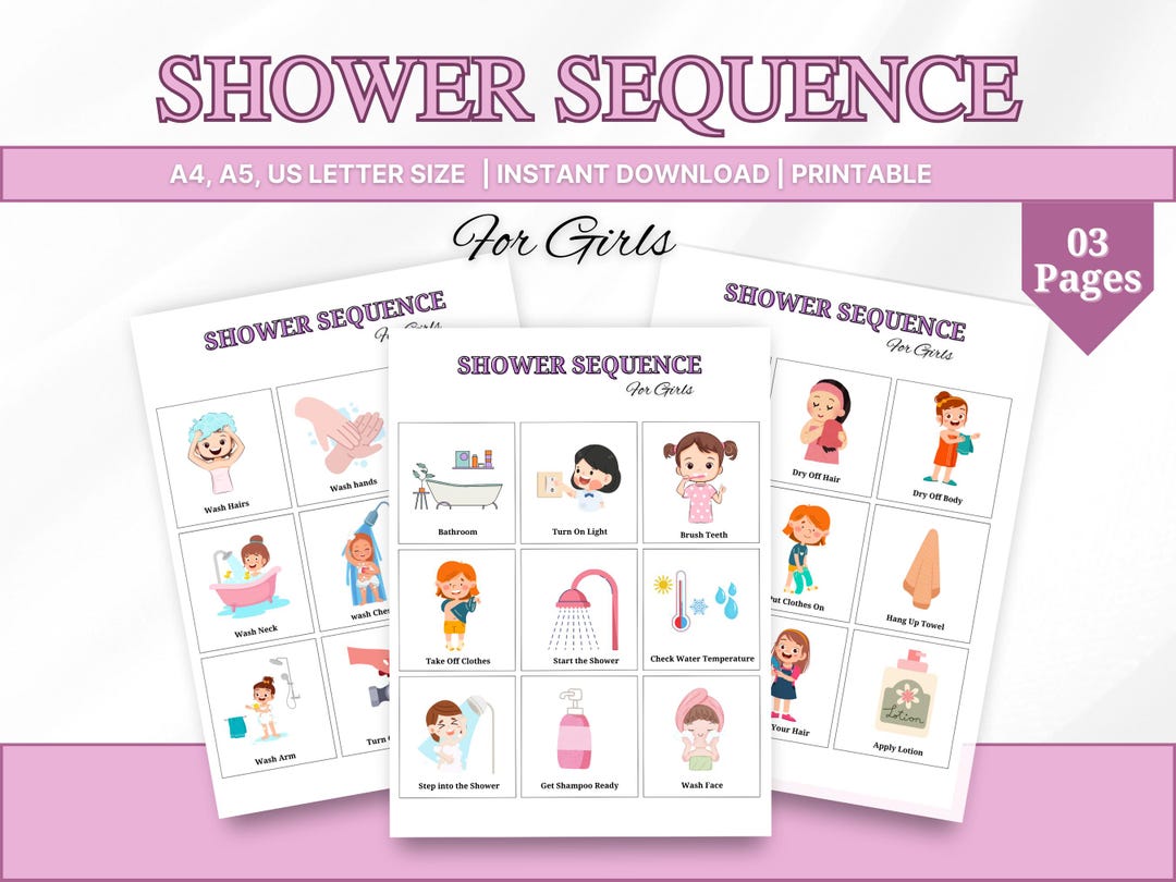 Special Needs Shower Sequence for Girls, Shower Routine Printable Chart ...