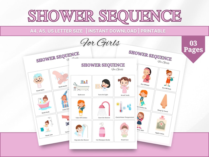 Special Needs Shower Sequence for Girls, Shower Routine Printable Chart ...