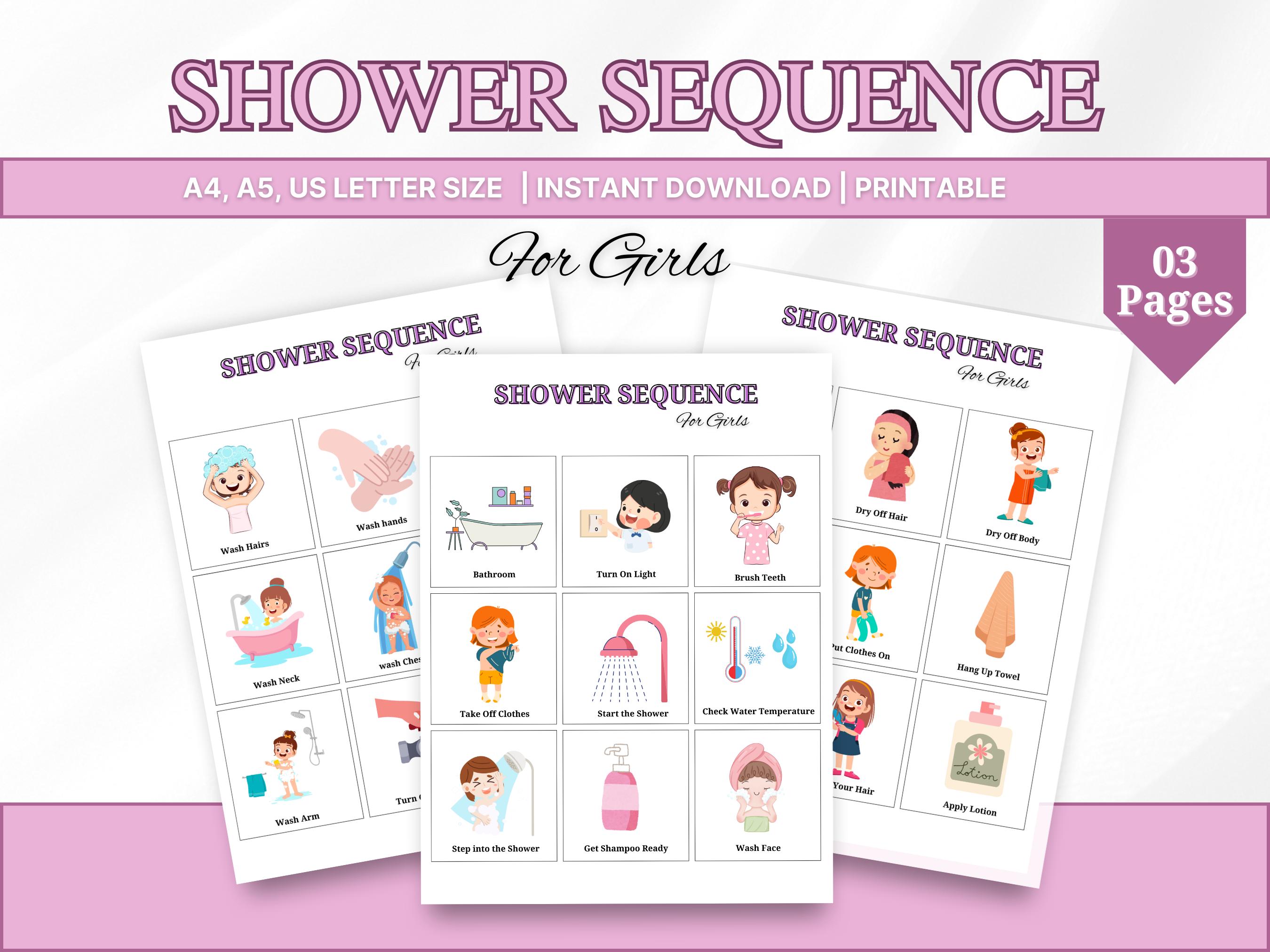 Special Needs Shower Sequence for Girls, Shower Routine Printable Chart ...