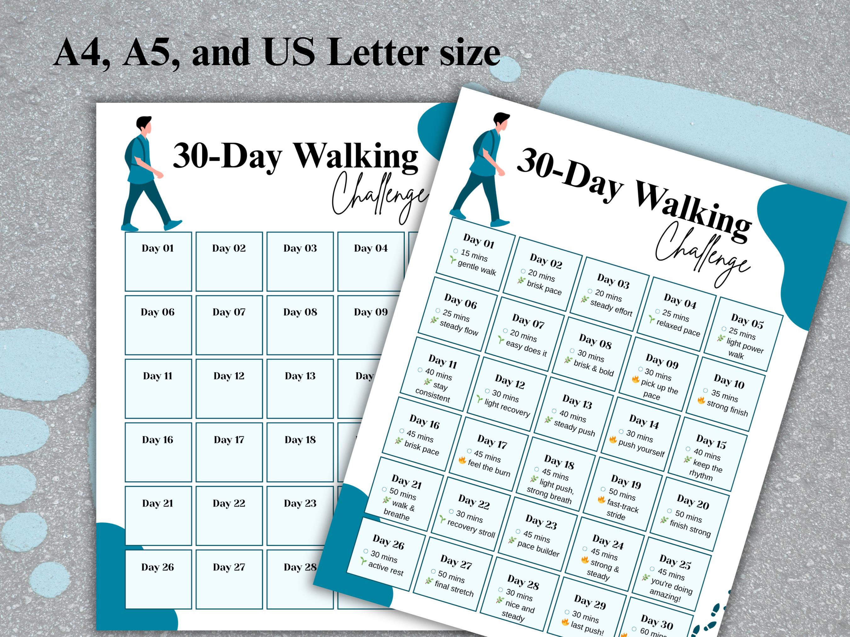 30-day Walking Challenge Printable | Fitness Tracker PDF | Daily Cardio ...