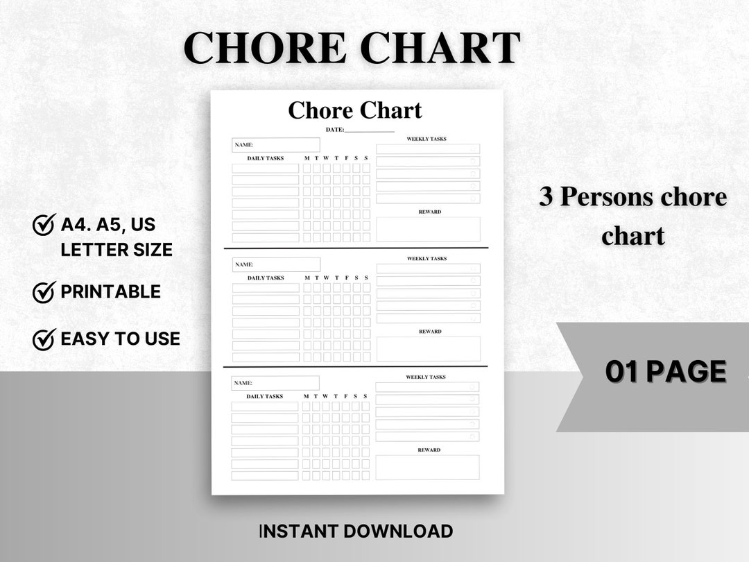 Adult Chore Schedule Chart, House Responsibility, Family Chore Chart ...