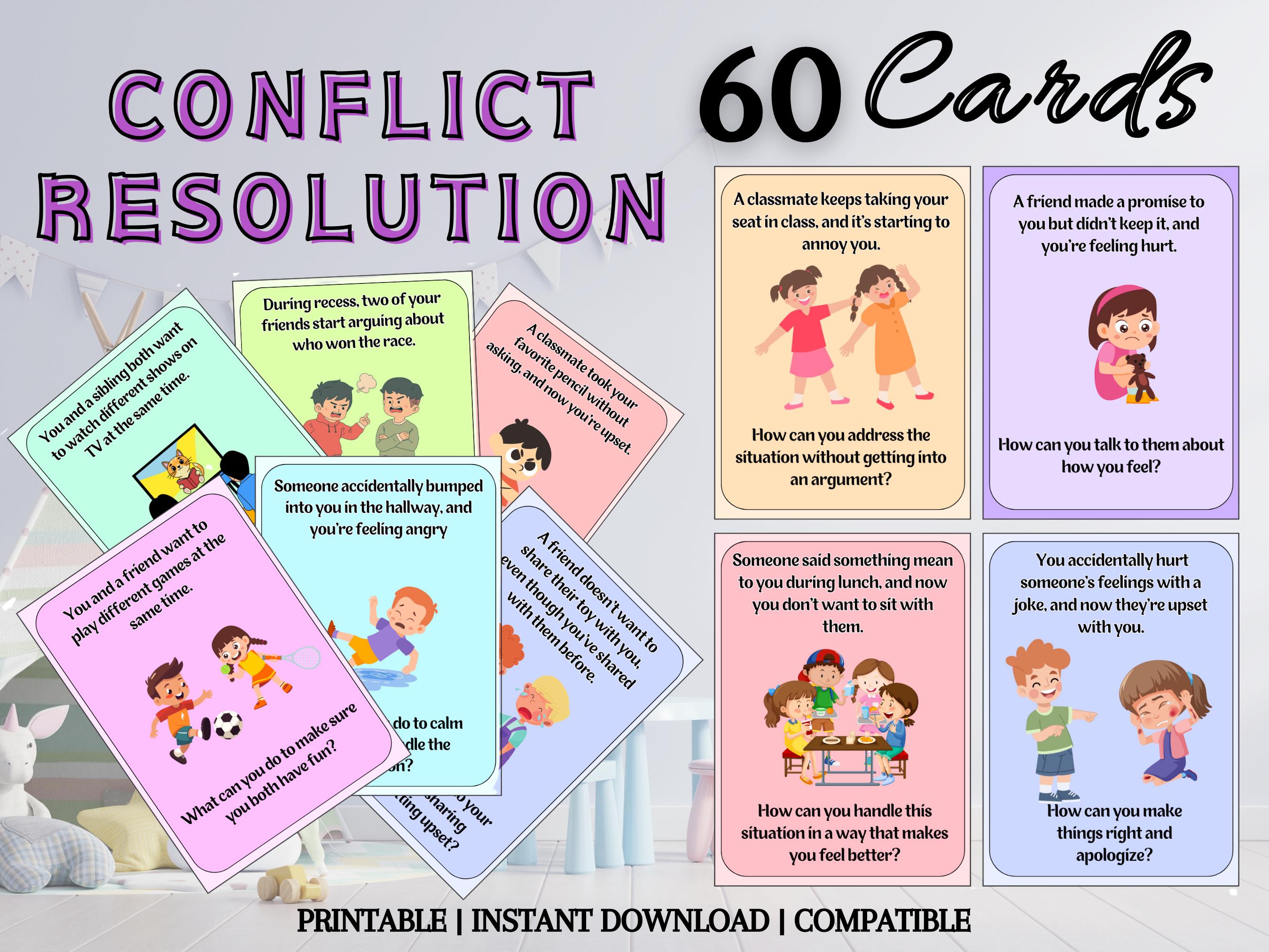 Conflict Resolution Flashcards for Kids, School Teacher SEL Kids Cards ...