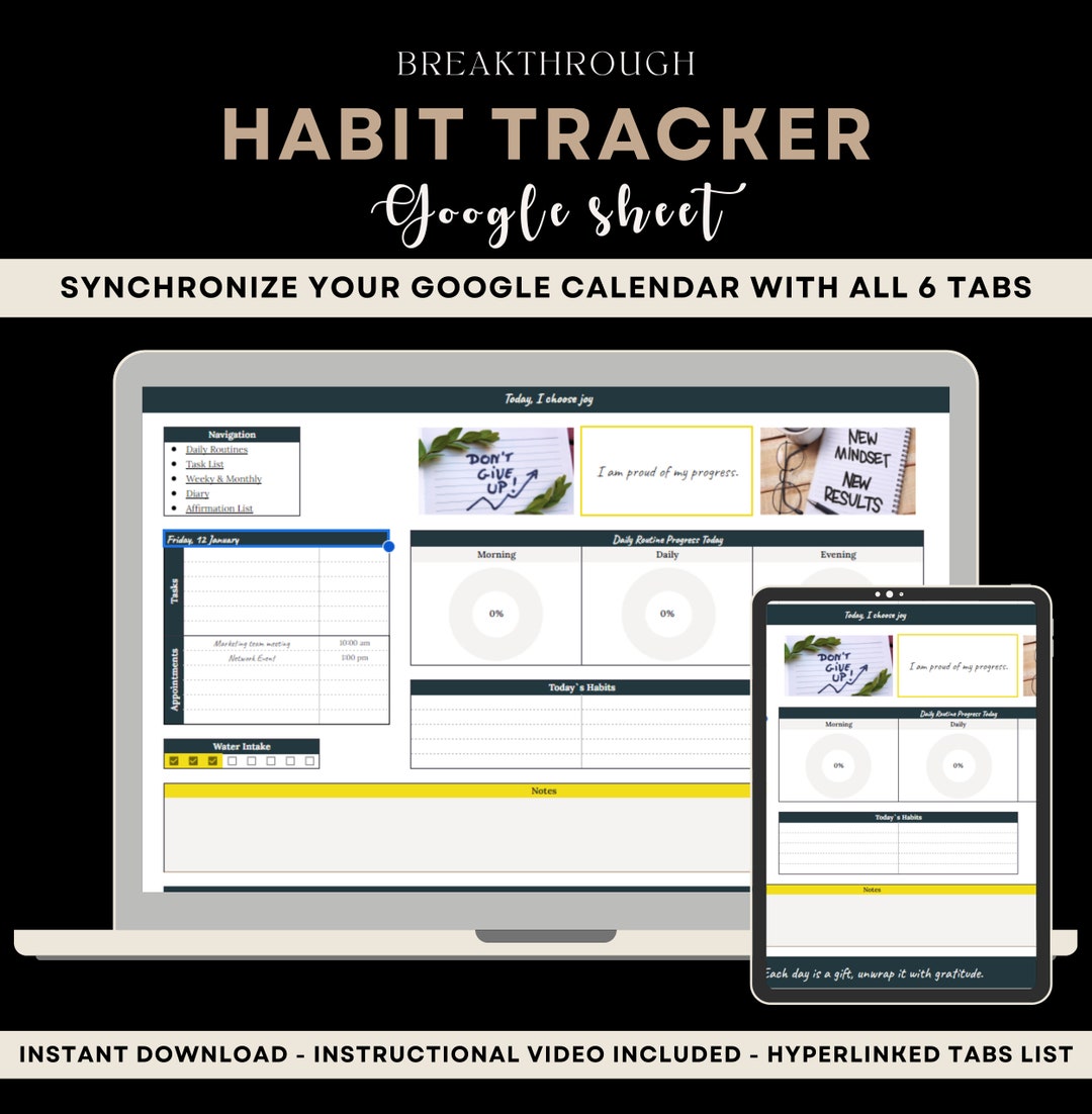 Google Sheet Habit Tracker Daily Habit Planner Weekly Goal to Do List ...