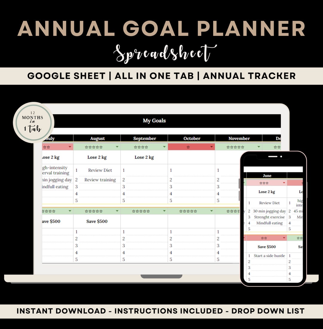 Goal Planner Google Sheets Spreadsheet, Goals Setting and Productivity ...