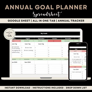 Goal Planner Google Sheets Spreadsheet, Goals Setting and Productivity ...