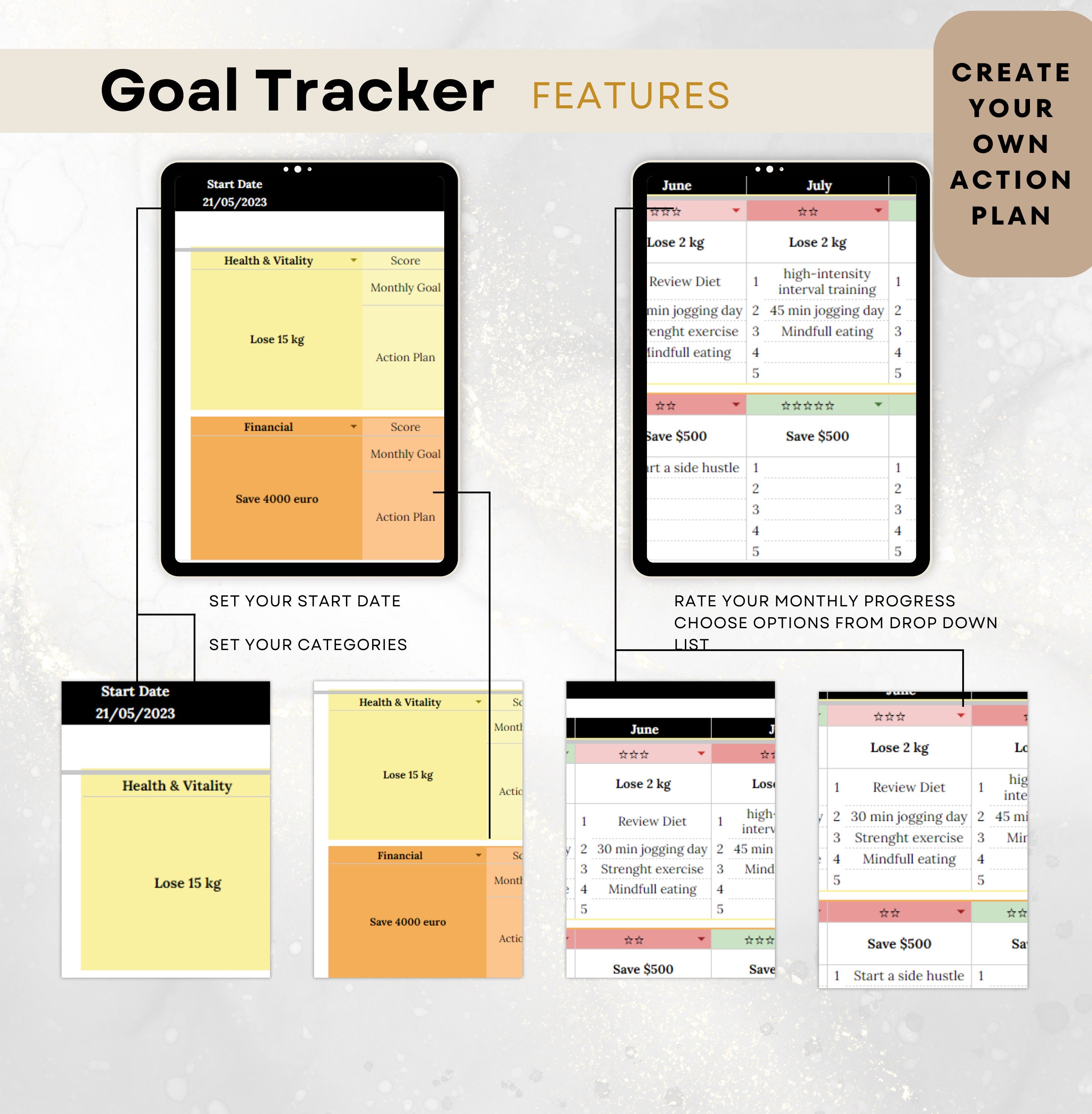 Goal Planner Google Sheets Spreadsheet, Goals Setting and Productivity ...