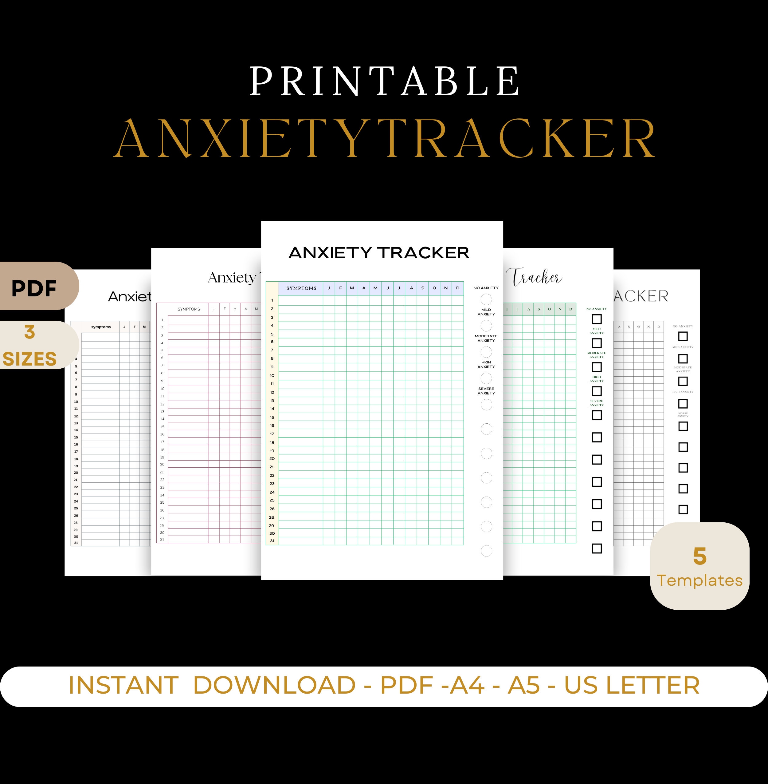 Anxiety Tracker, Daily Mood Tracker, Monthly Anxiety Journal, Mental ...