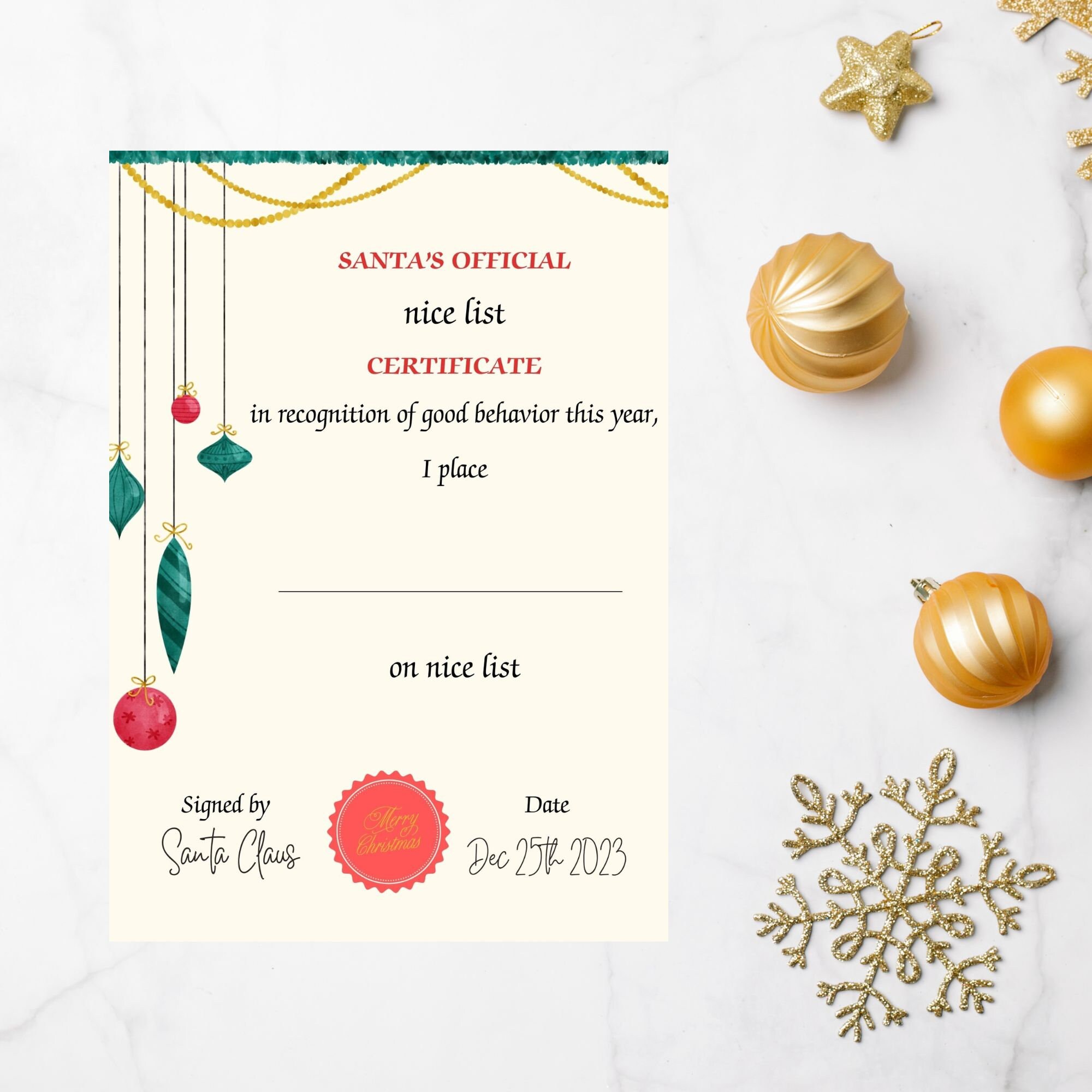 Editable Santa Letter & Nice List Certificate Template, Printable ...