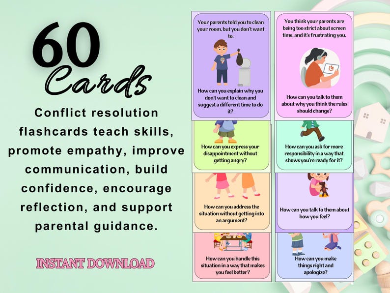 Conflict Resolution Flashcards for Kids, School Teacher SEL Kids Cards ...