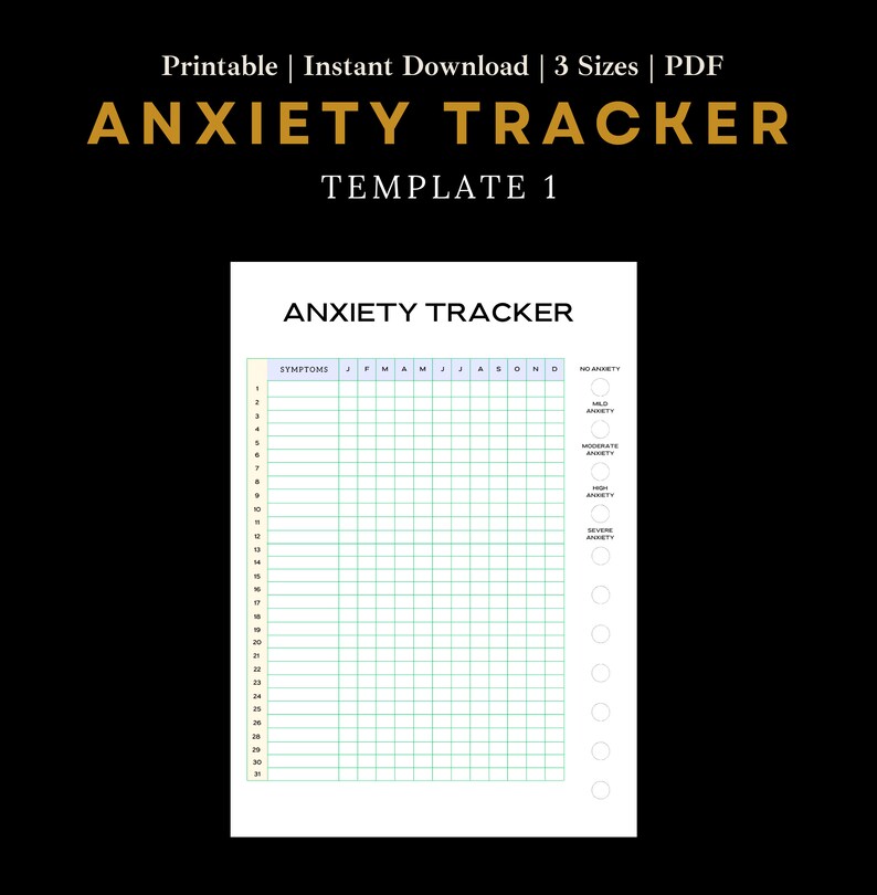 Anxiety Tracker, Daily Mood Tracker, Monthly Anxiety Journal, Mental ...