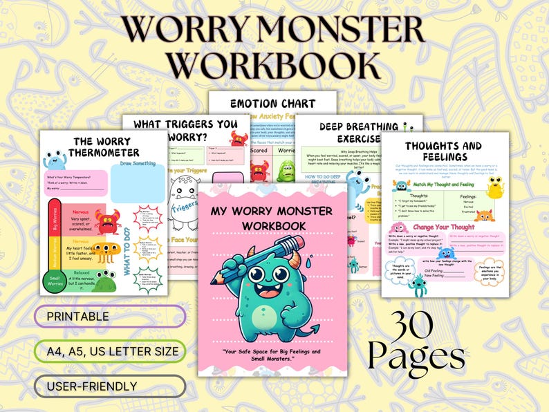 The Worry Monster: Anxiety Workbook for Kids, CBT Worksheets, Coping ...