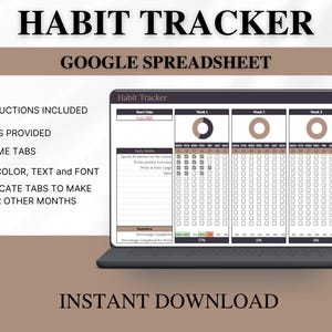 Habit Tracker Spreadsheet Google Sheet Daily Weekly Monthly Habit ...