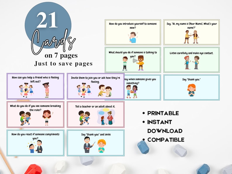 Social Skills Flashcards for Students With Autism, Engaging Social ...