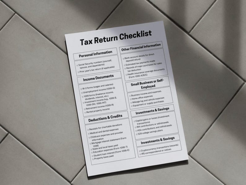 Tax Return Checklist,tax Prep,tax Deductions,tax Prep Checklist,tax Log ...