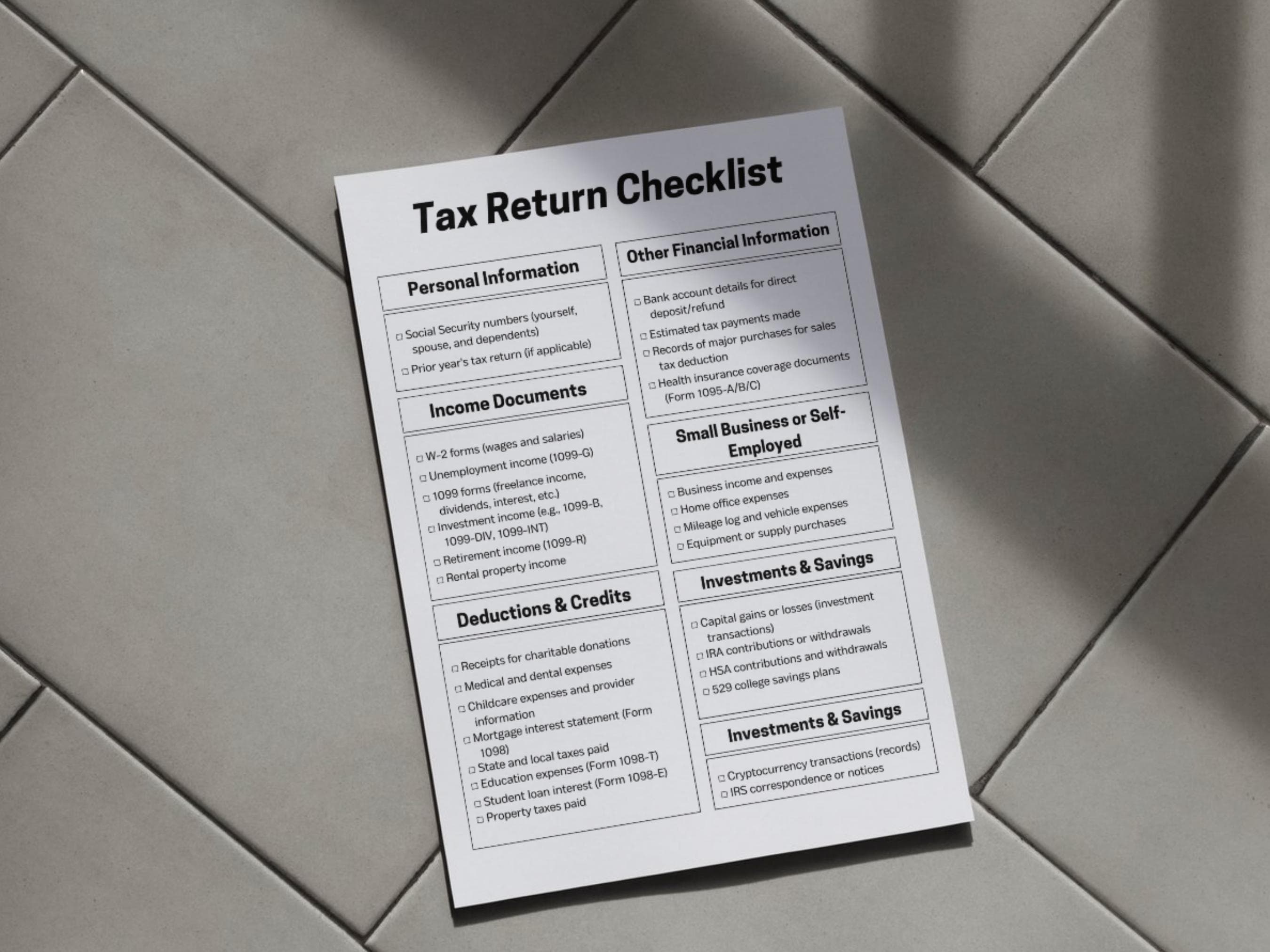 Tax Return Checklist,tax Prep,tax Deductions,tax Prep Checklist,tax Log ...