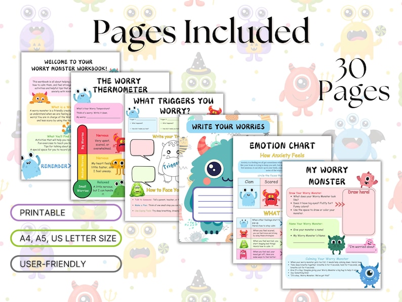 The Worry Monster: Anxiety Workbook for Kids, CBT Worksheets, Coping ...