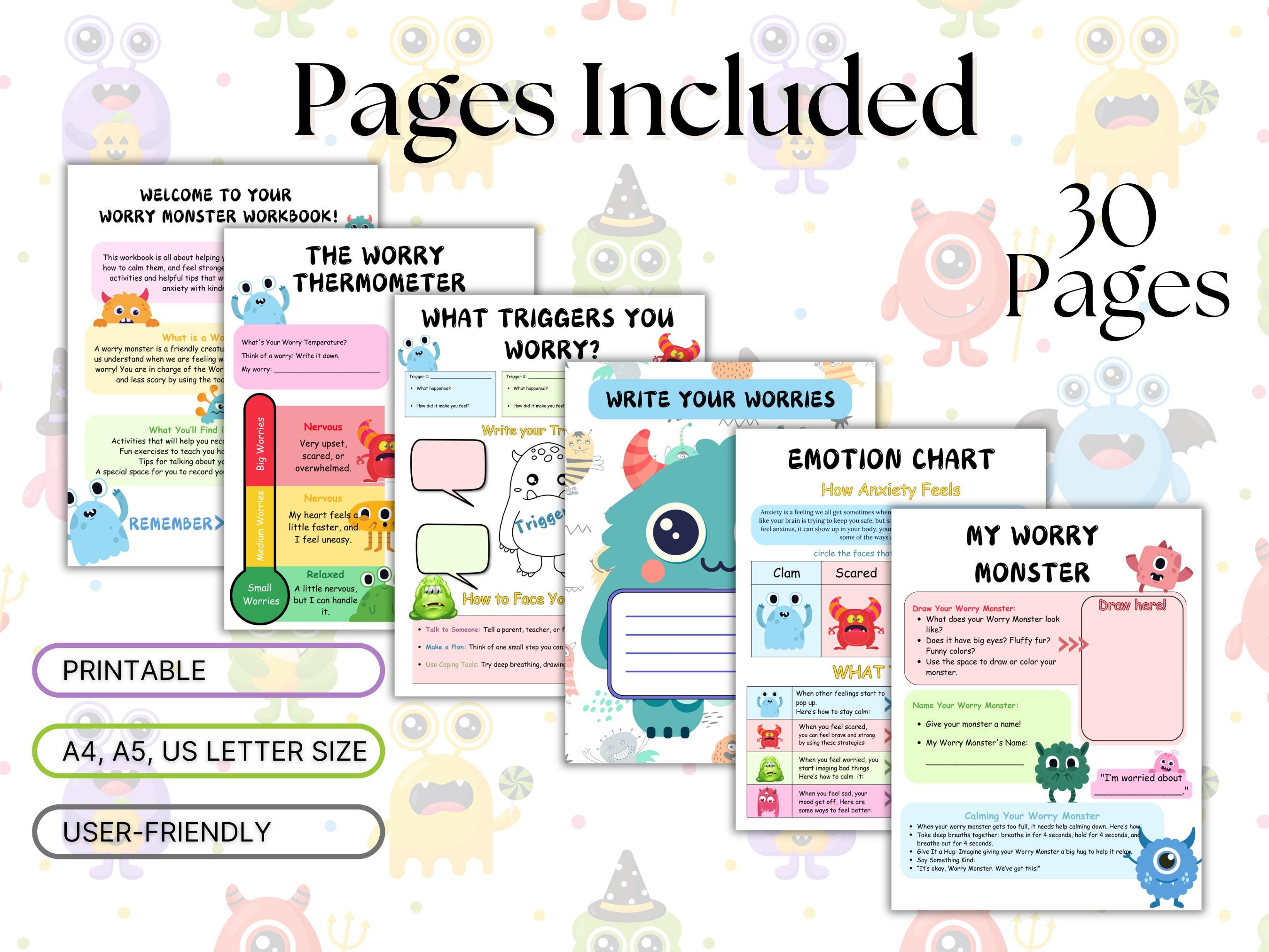 The Worry Monster: Anxiety Workbook for Kids, CBT Worksheets, Coping ...