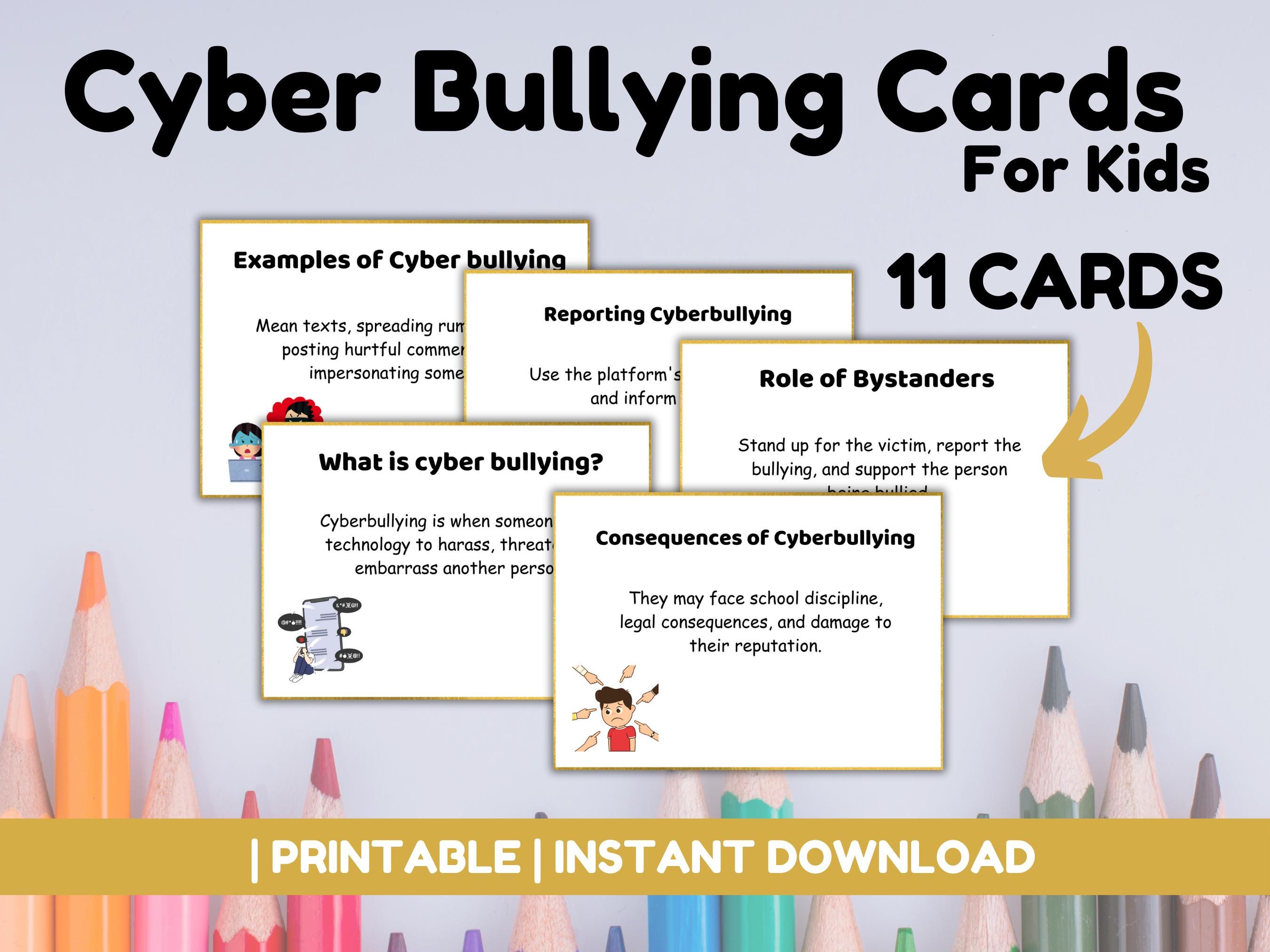 Online Bullying Flash Cards for Kids, Cyberbullying for School Teachers ...