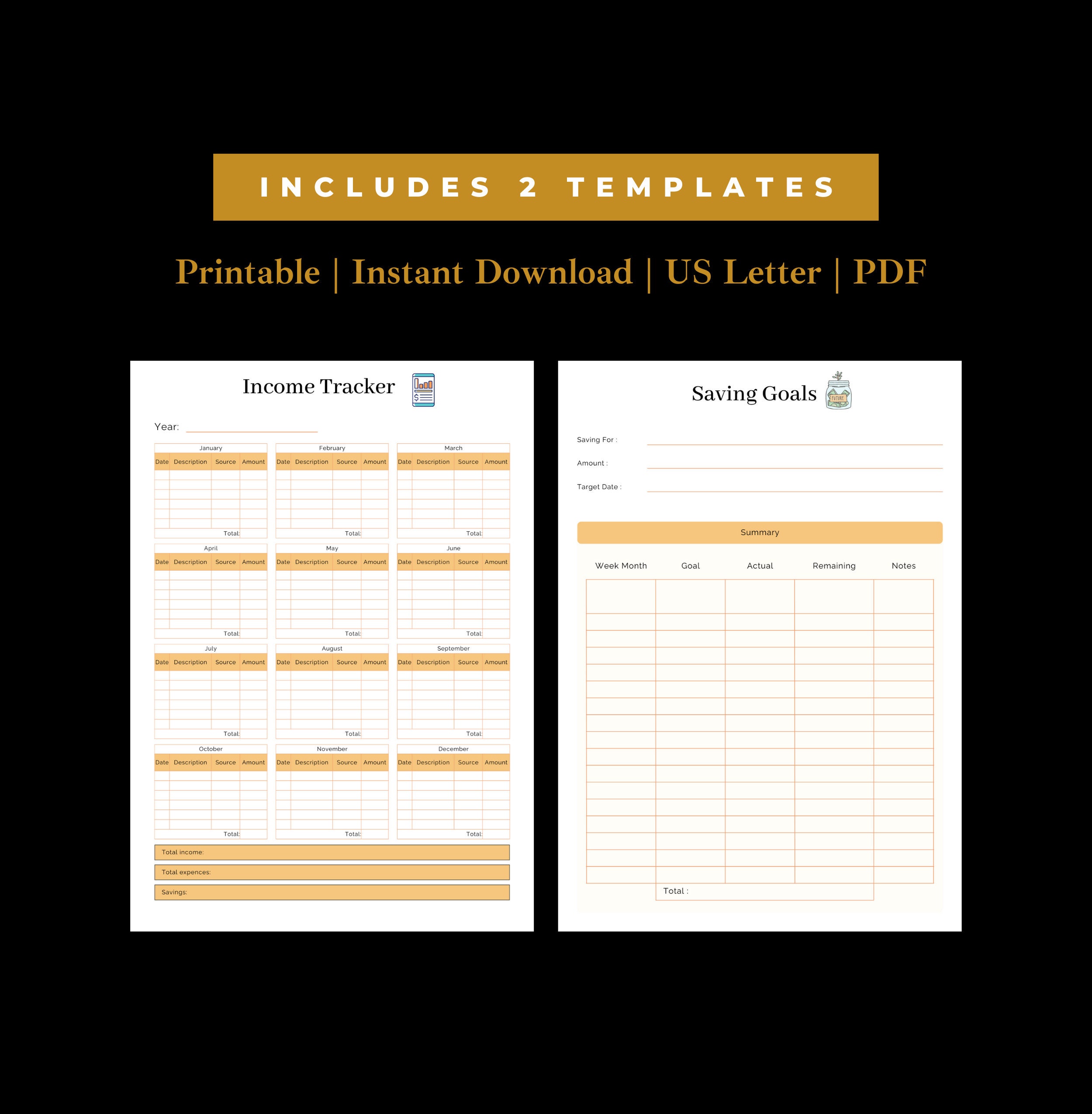 Printable Income Tracker, Money Tracker, Saving Goal, Income Log ...