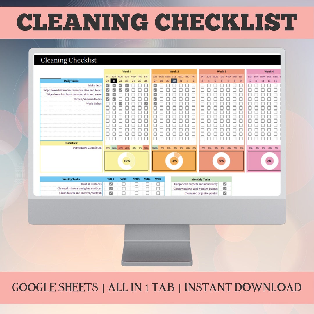 Cleaning Checklist Spreadsheet Template for Google Sheets, Cleaning ...