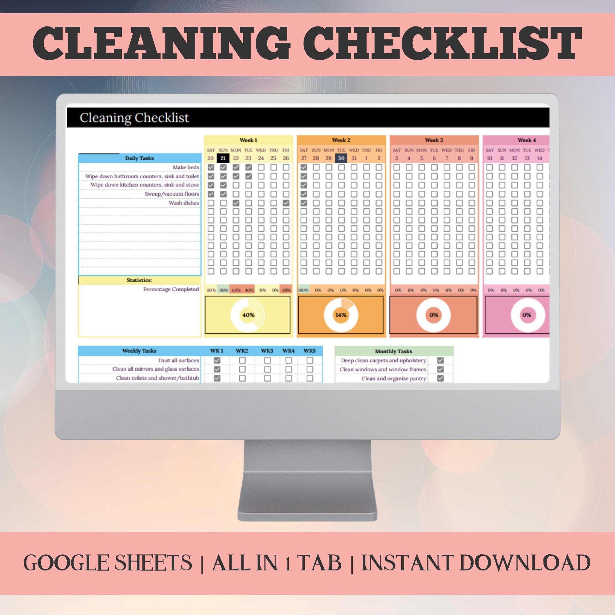 Cleaning Checklist Spreadsheet Template For Google Sheets Cleaning