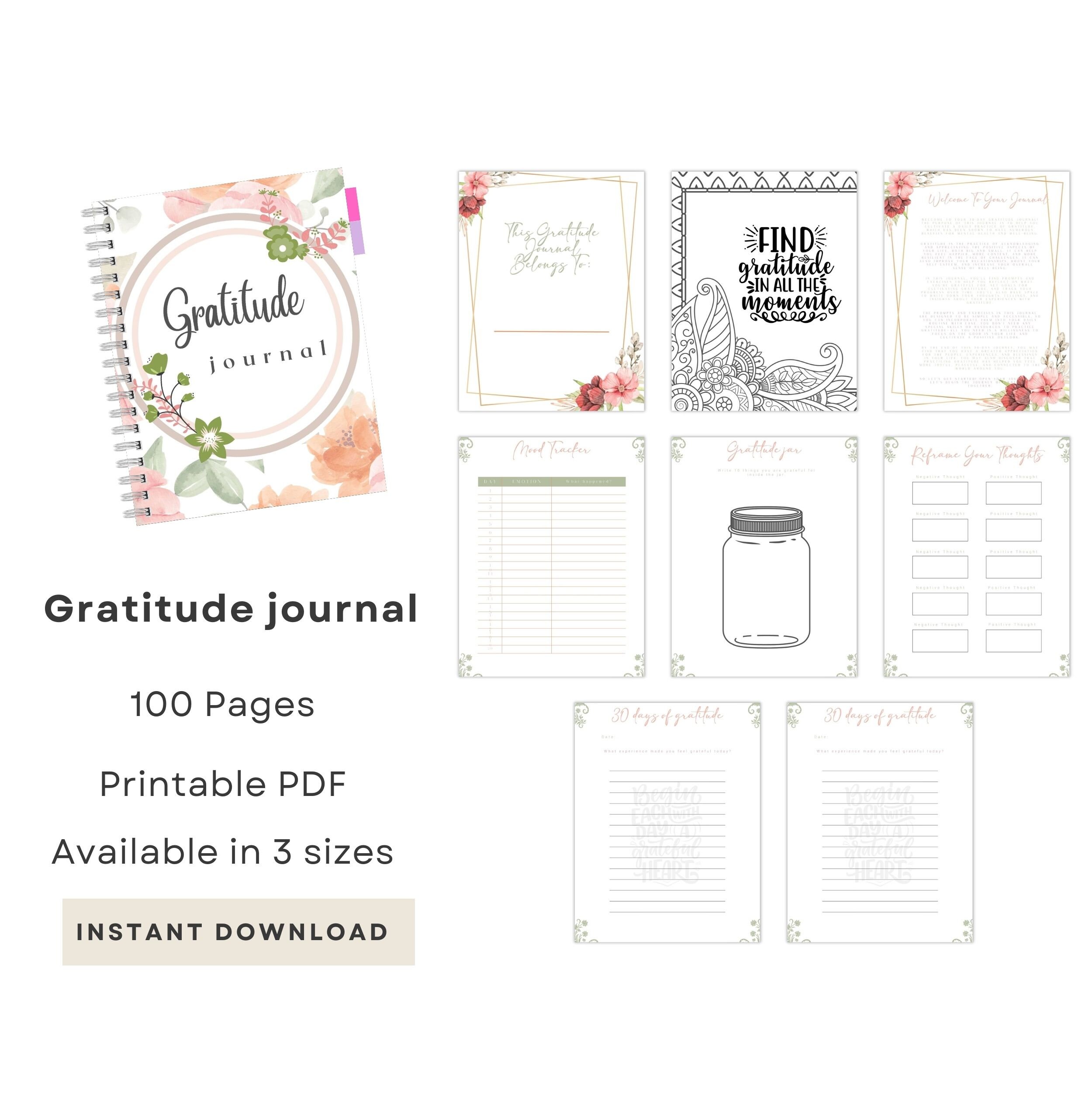 Printable Gratitude Journal, Mood Tracker, Self Care Planner (PDF) - Etsy